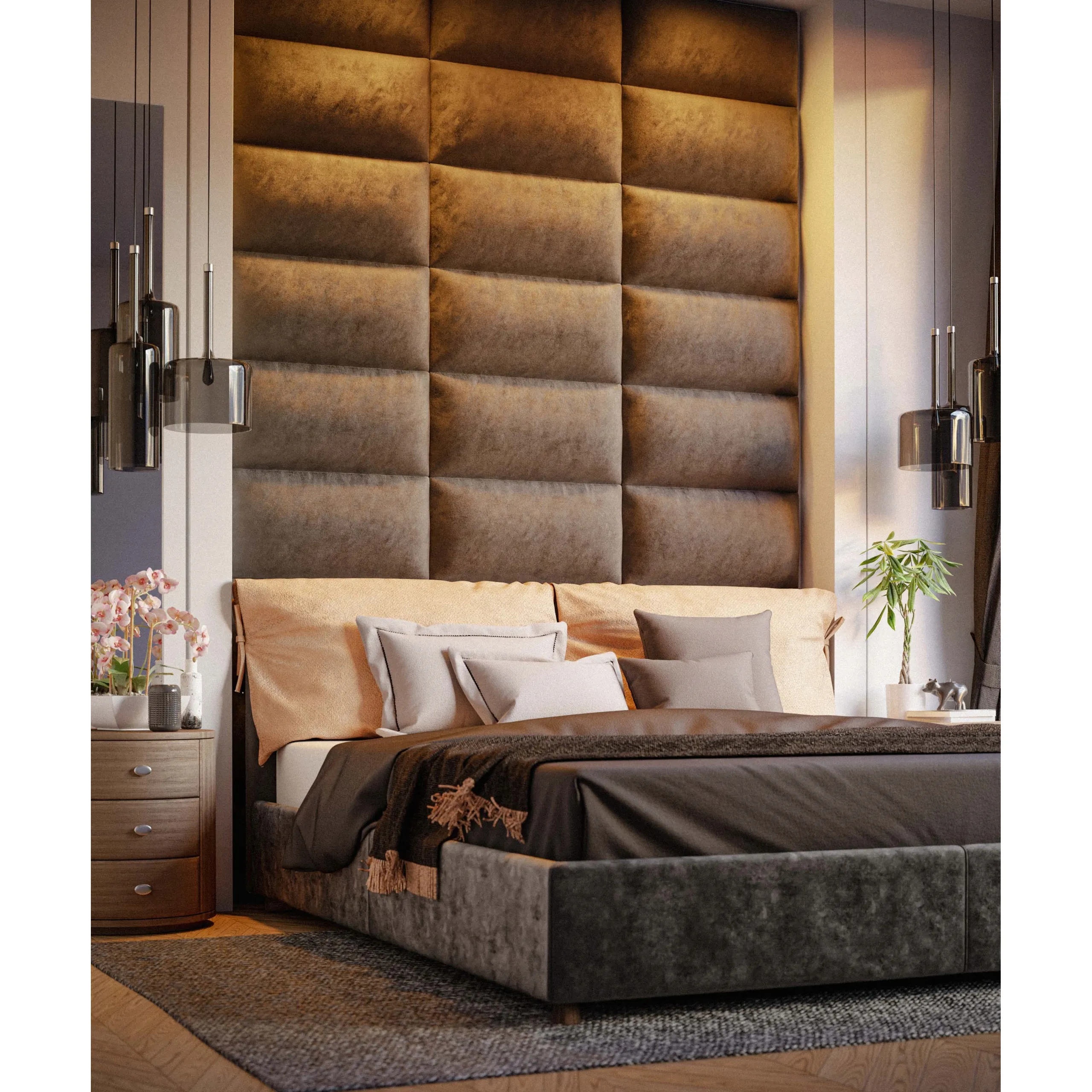 Mehka stenska plošča, oblazinjena, semiš, modra (60x30)